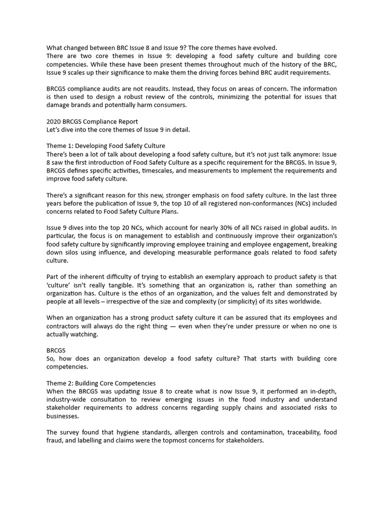 What Changed Between BRC Issue 8 and Issue 9 | PDF | Food Safety | Hazard Analysis And Critical ...