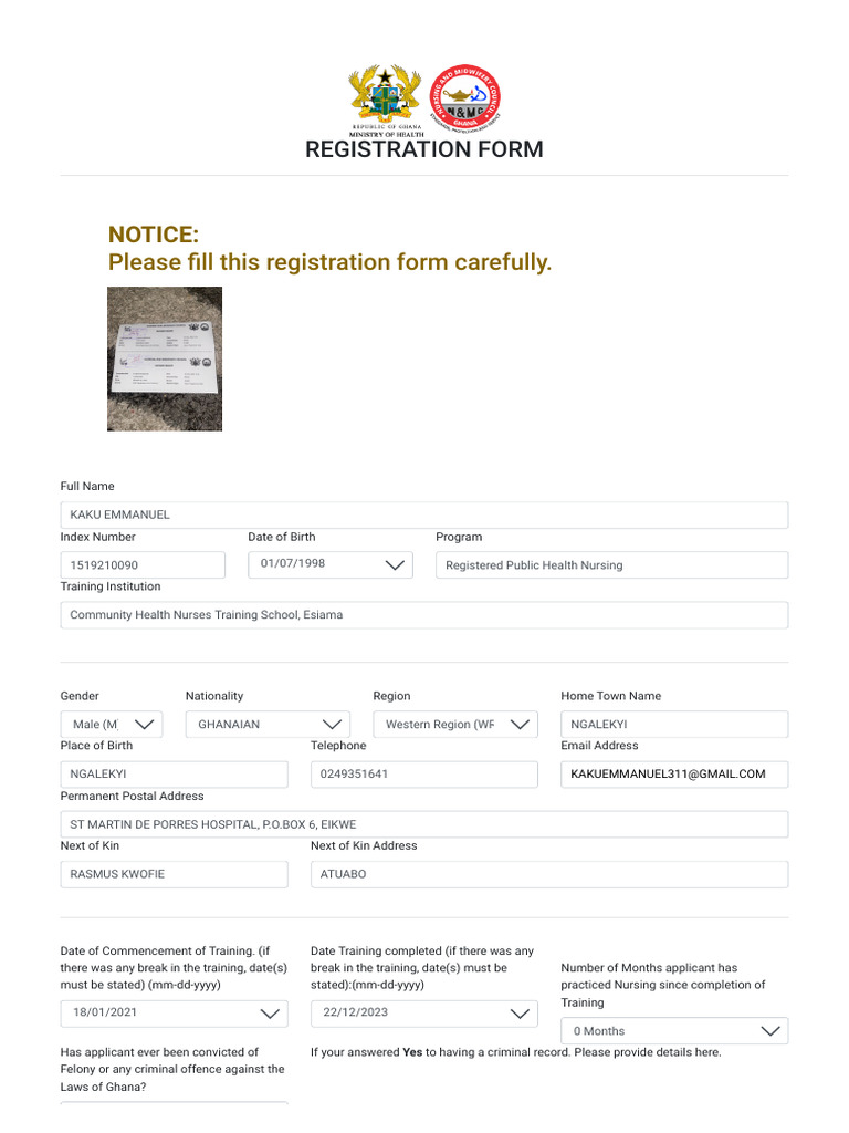 N&MC - Registration Form | PDF
