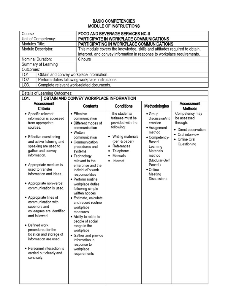 CBC - Module of Instruction Basic 1 | PDF | Communication | Information