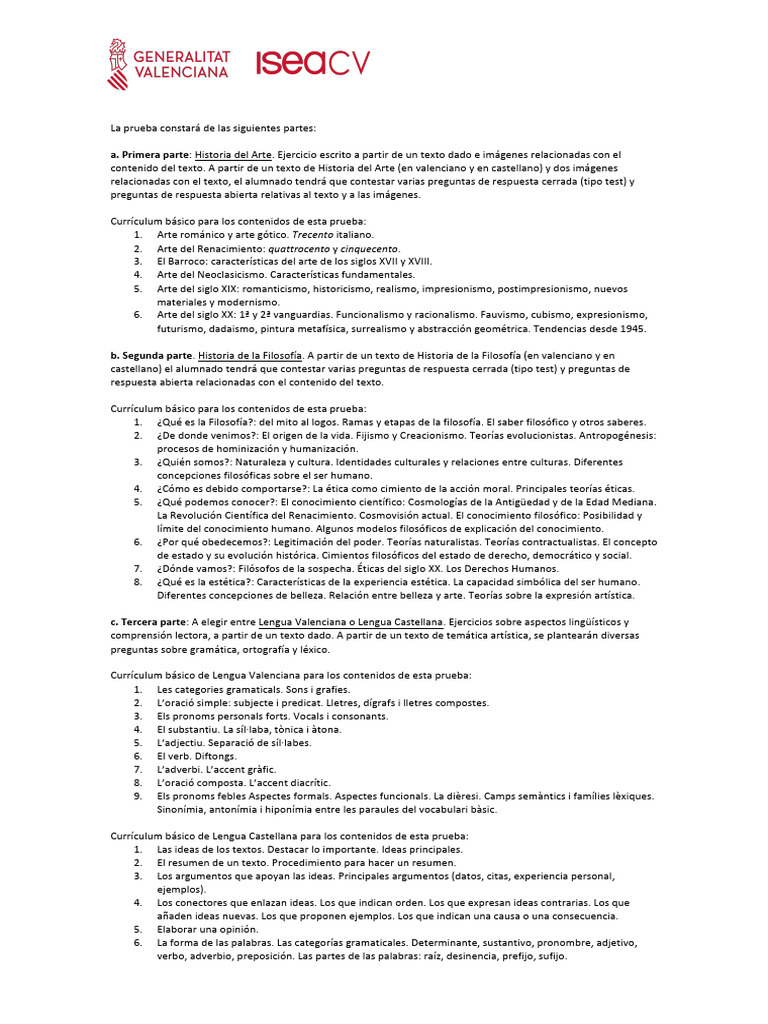La Prueba Constará de Las Siguientes Cuatro Partes | PDF | Palabra ...