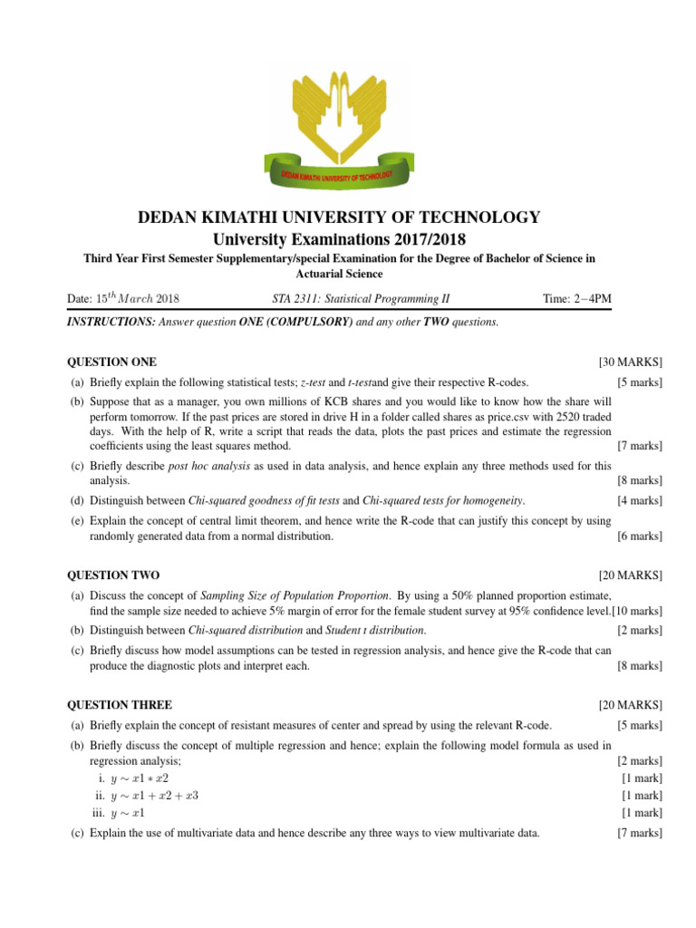 STA 2311 Statistical PRINT READYogramming II - 2 | PDF | R (Programming Language) | Statistics