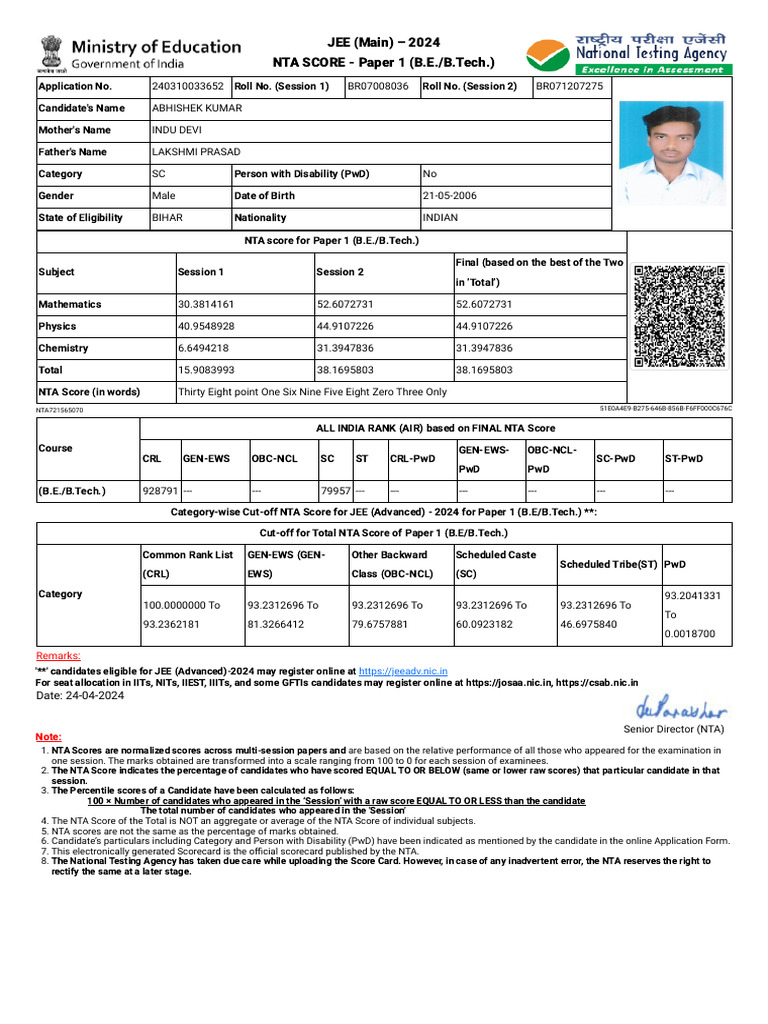 Joint Entrance Examination (Main) - India | PDF | Tests | Qualifications