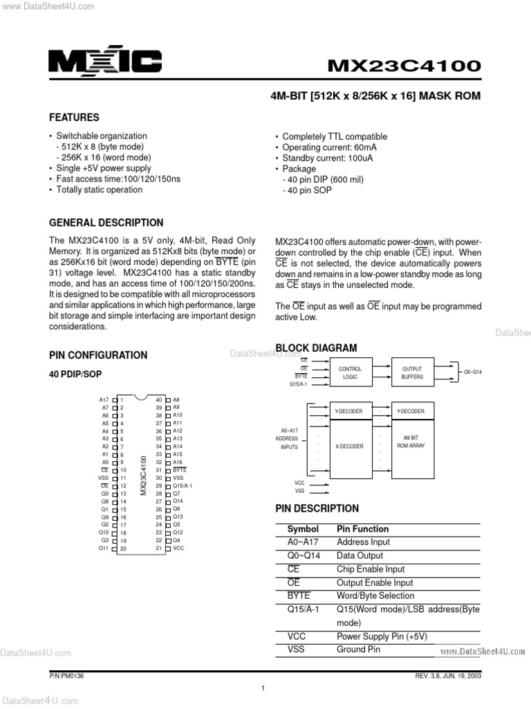 MX23C4100 MacronixInternational | PDF | Bit | Read Only Memory