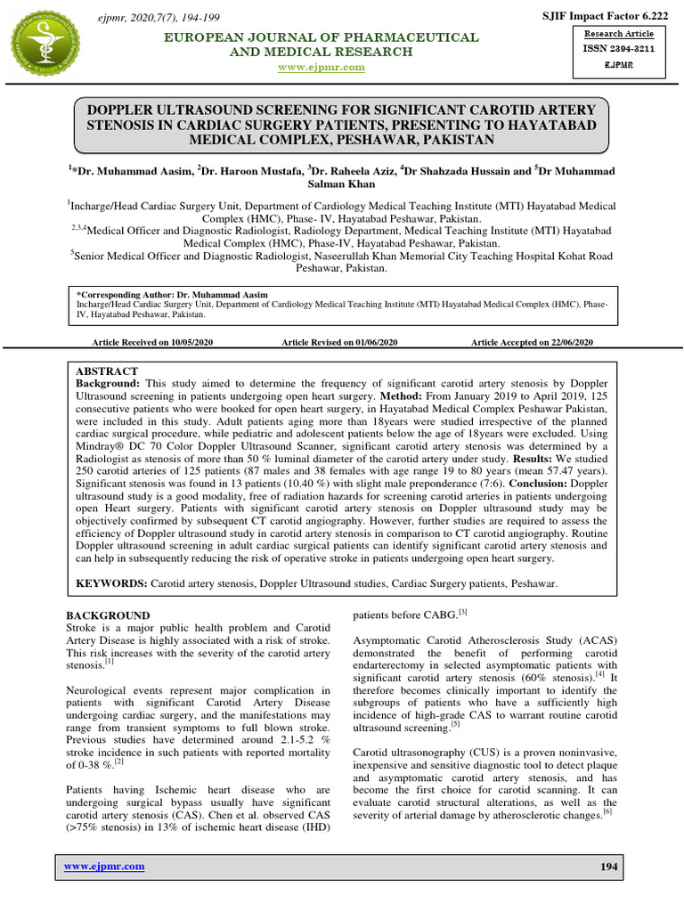 Doppler Ultrasound Screening For Significant Carotid Artery Stenosis ...