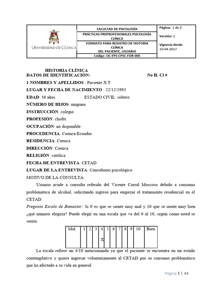 EJEMPLO CASO CLÃ NICO | Descargar gratis PDF | Trastorno depresivo mayor | La dependencia de ...