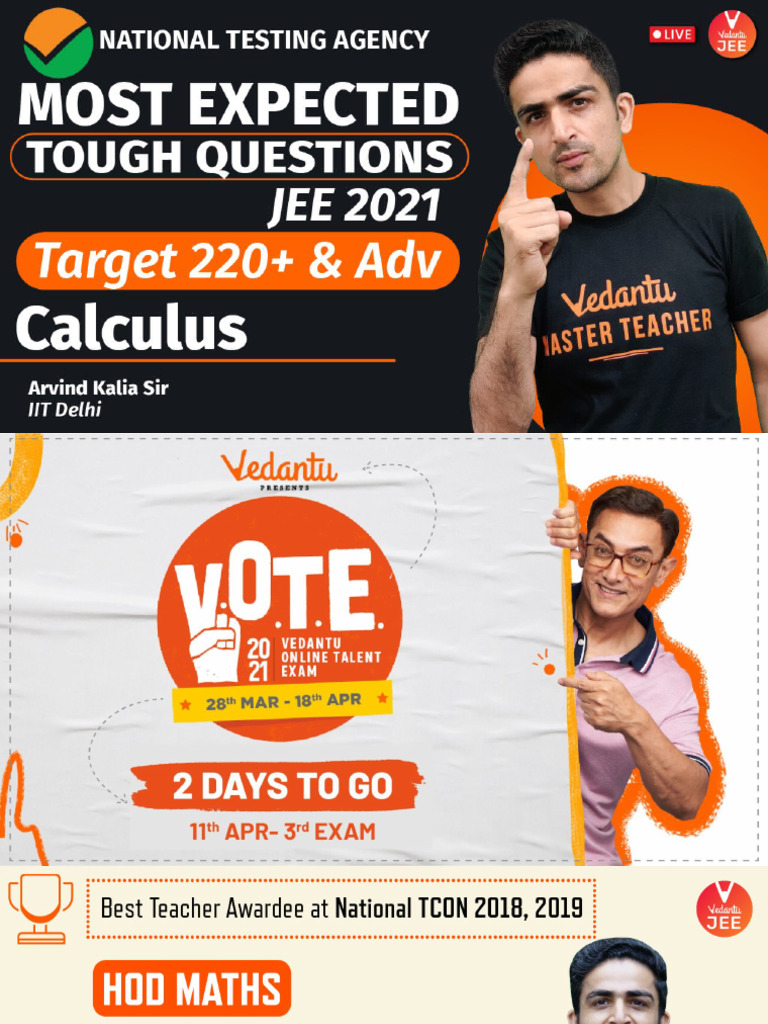 Jee 2021, Most Expected Tough Questions, Target 220 & Adv, Calculus (1 ...