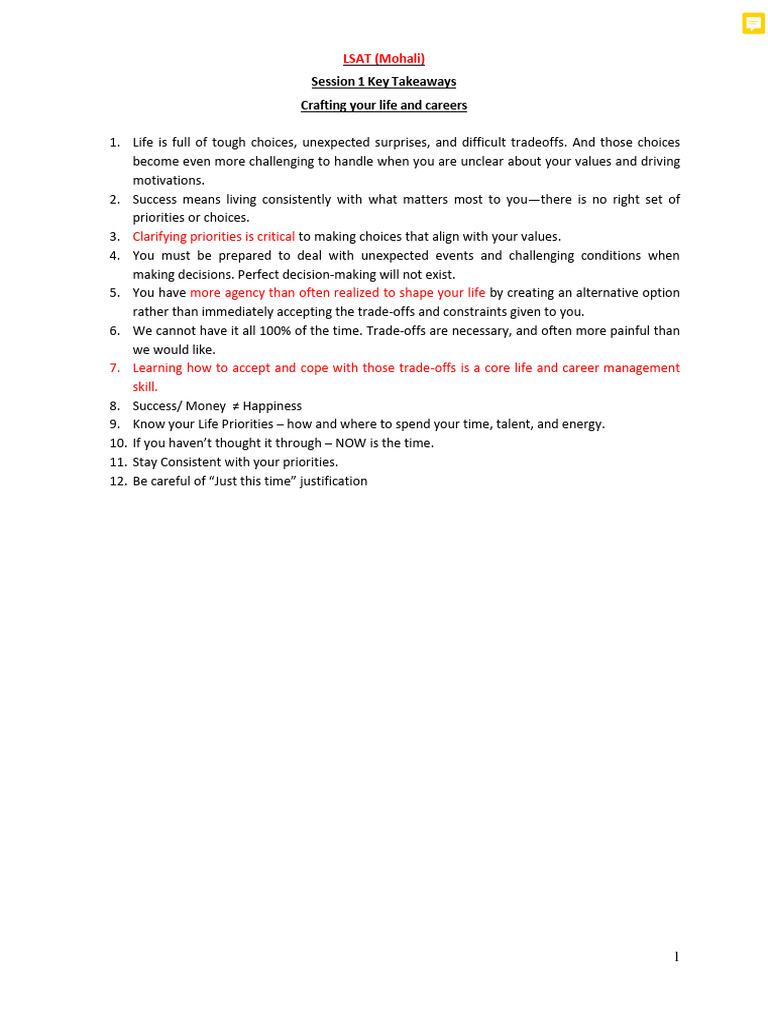 Session 1 Key Takeaway | PDF | Career & Growth | Lifestyle