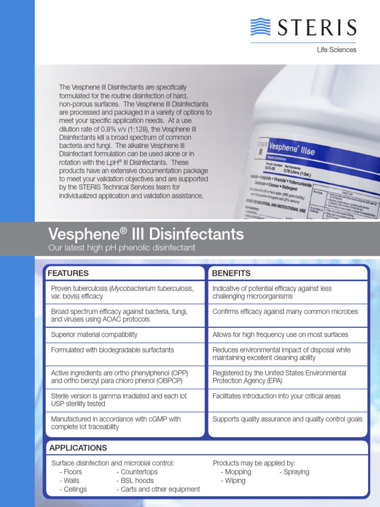 Vesphene III Disinfectant Overview | PDF | Disinfectant | Microbiology