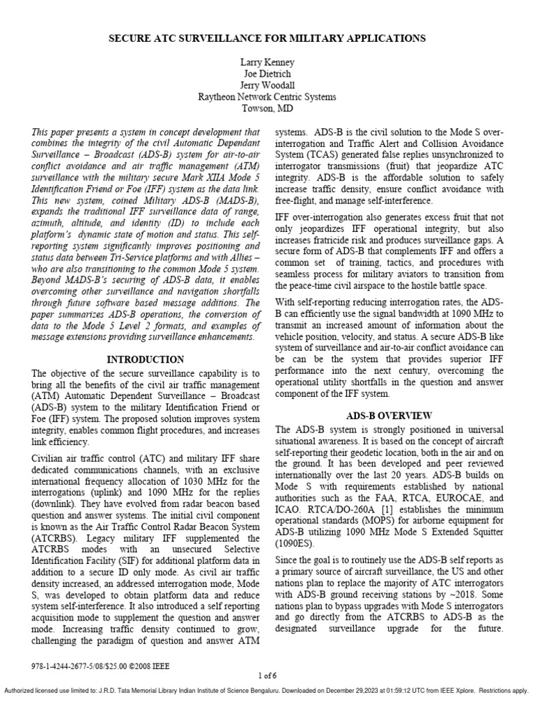 Secure ATC Surveillance For Military Applications | PDF | Electronics ...