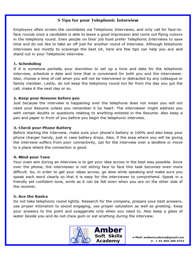 Telephonic Interview | Download Free PDF | Telephone