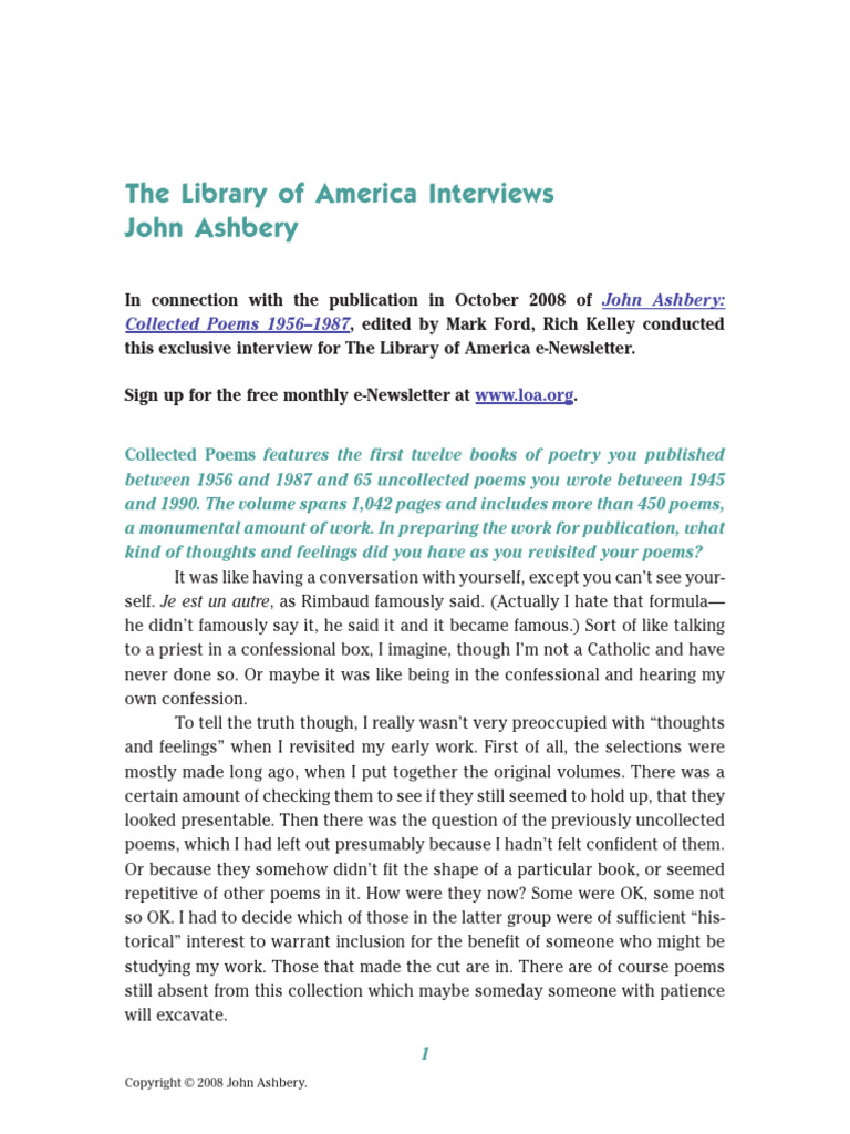 NOW Ashbery Interview On Collected Poems | PDF