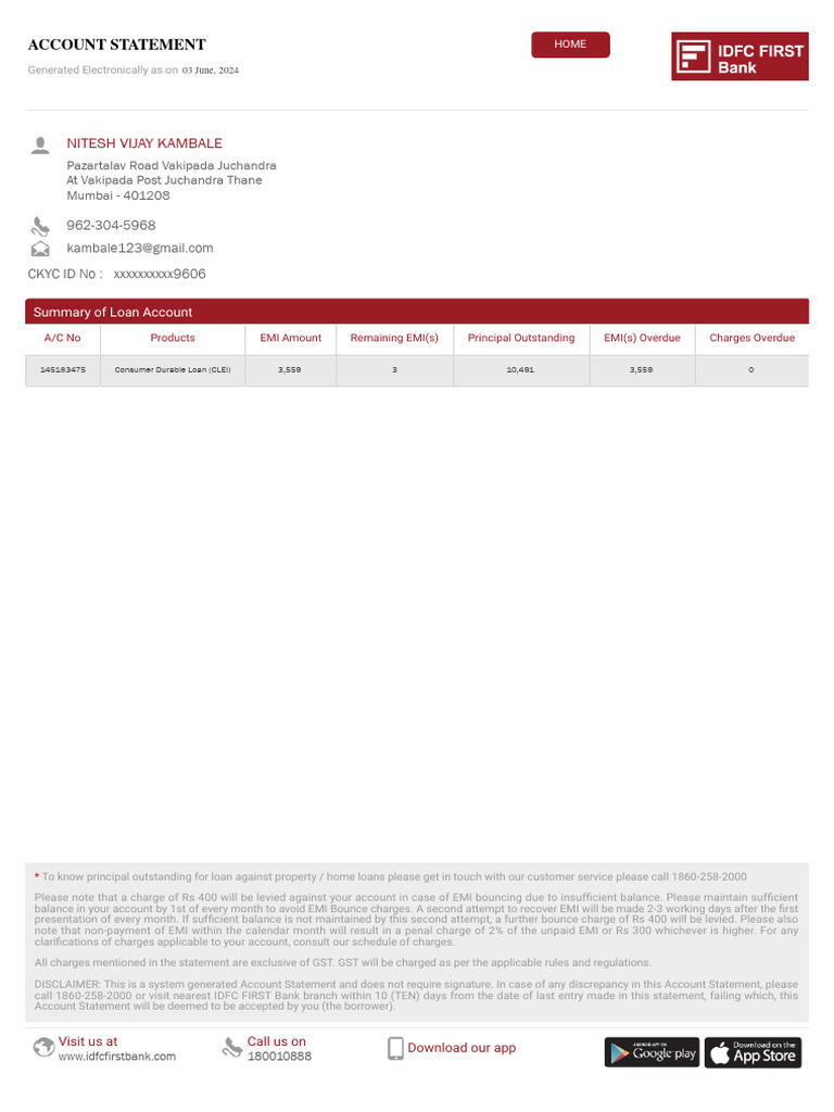 Statement of Accounts - 211759343 | PDF | Cheque | Payments