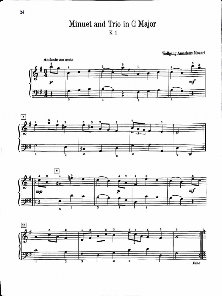 Minuet & Trio in G, K. 1 | PDF