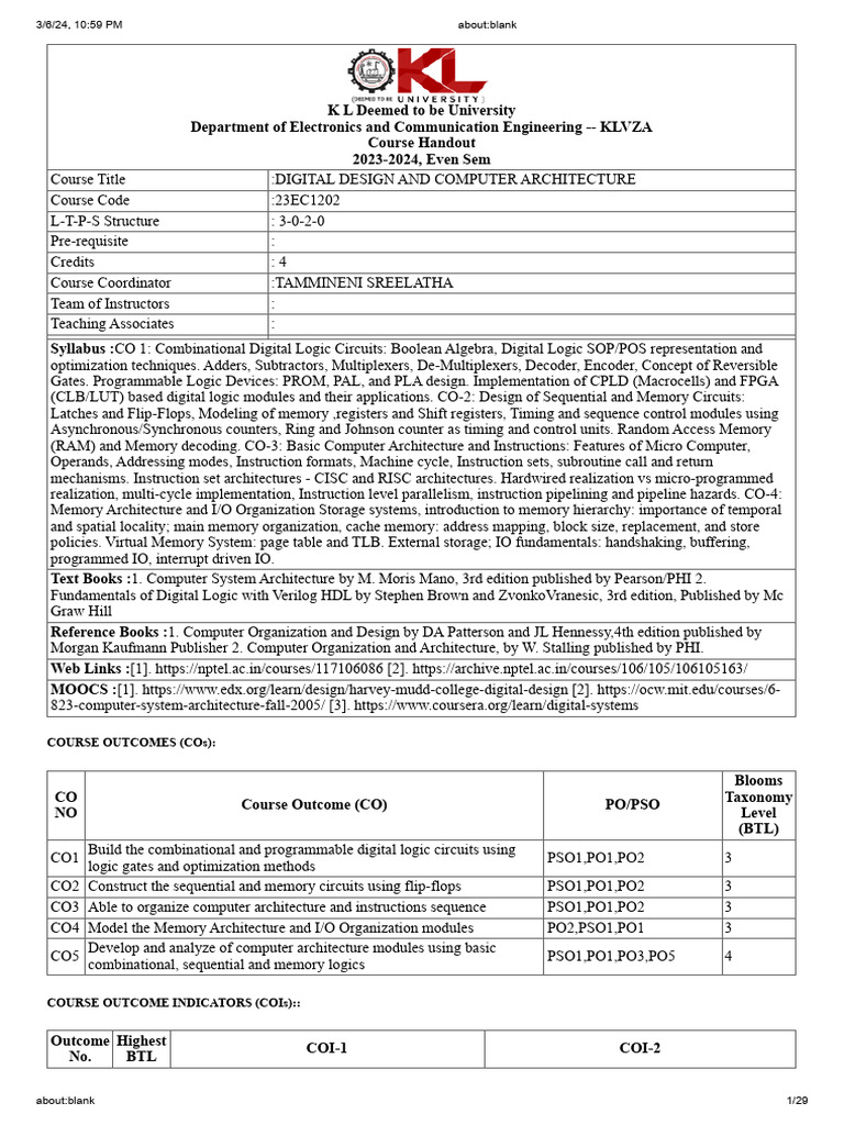 Ddca Handout | PDF | Engineering | Logic Gate