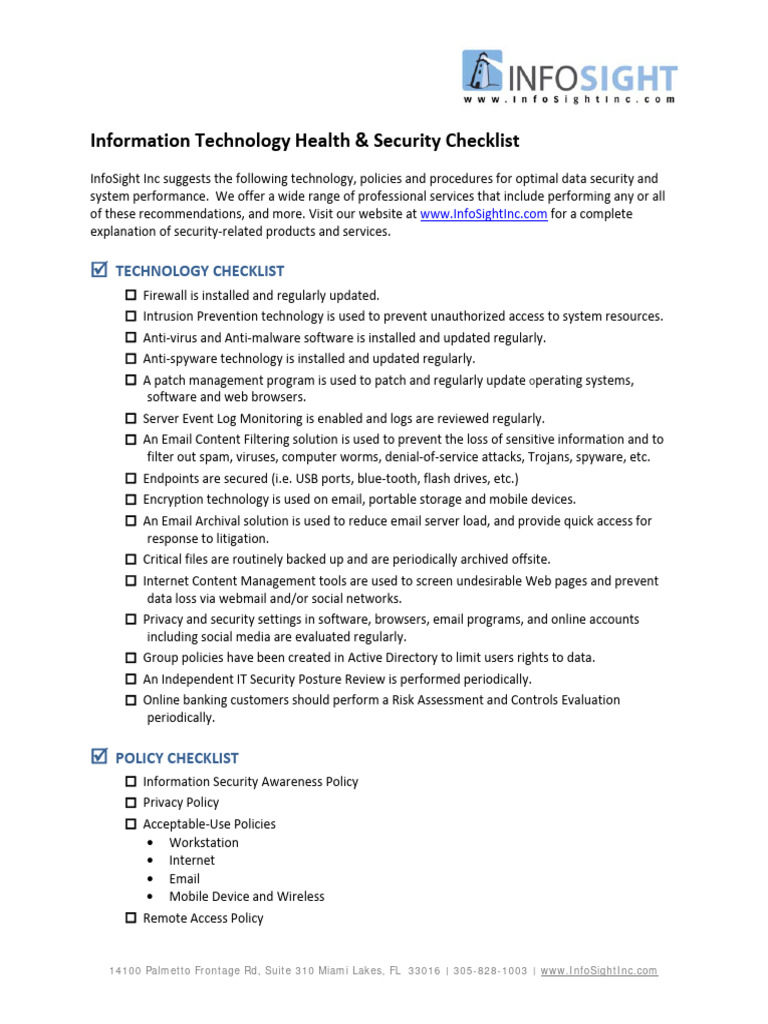 Checklist | PDF | Security | Computer Security