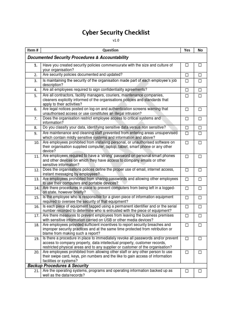 Cyber Security Checklist v1.0 | PDF | Security | Computer Security