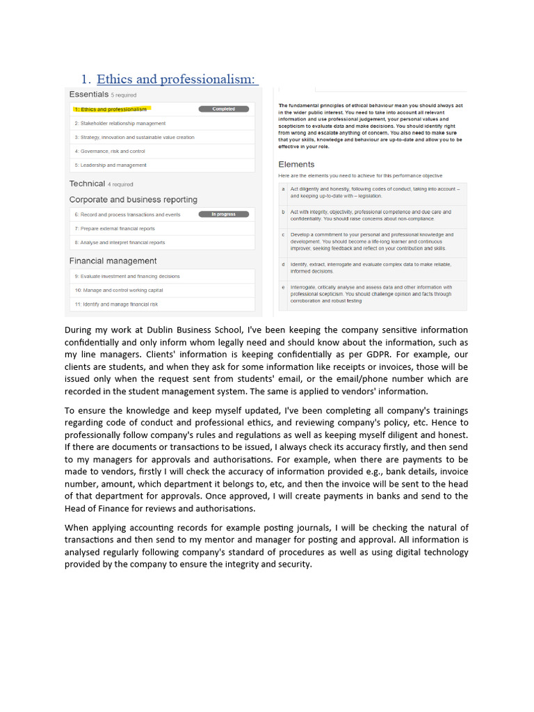 Experience Record Statements (Objective 1 & 2) | PDF | Information ...