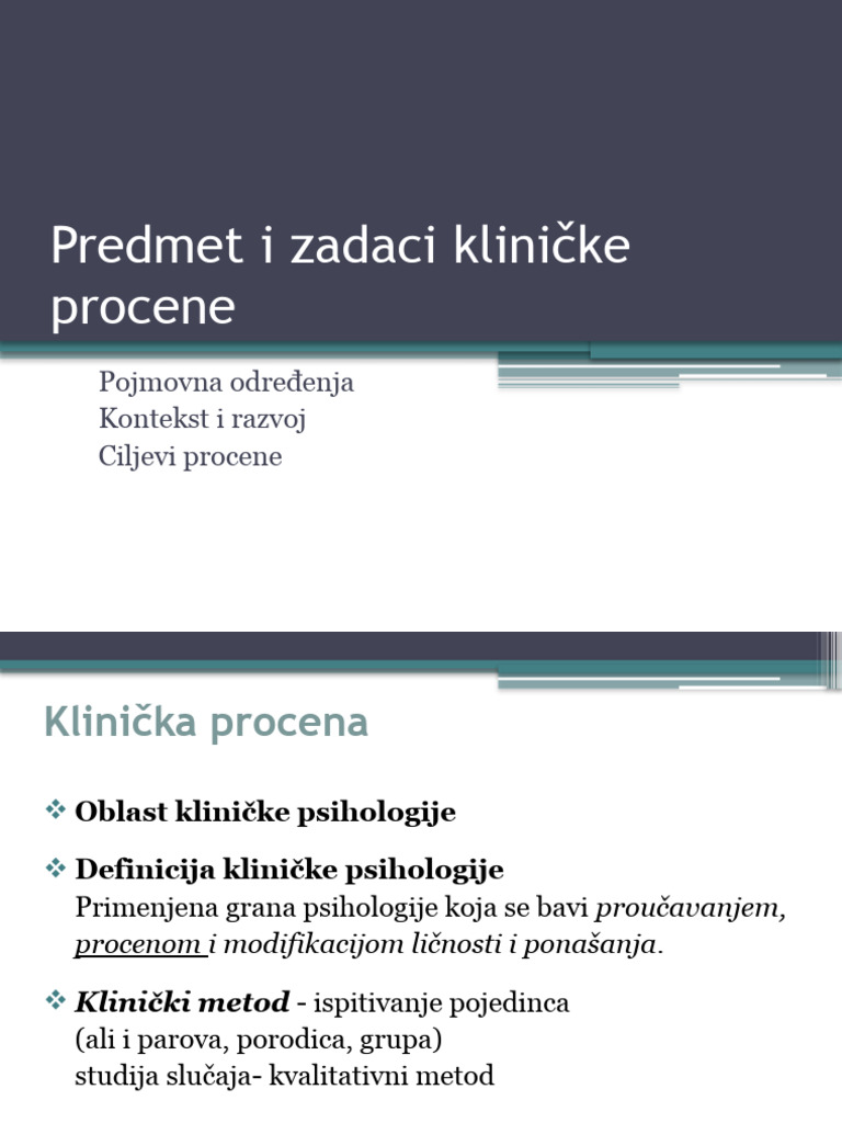 Predmet I Zadaci Klinicke Procene | PDF