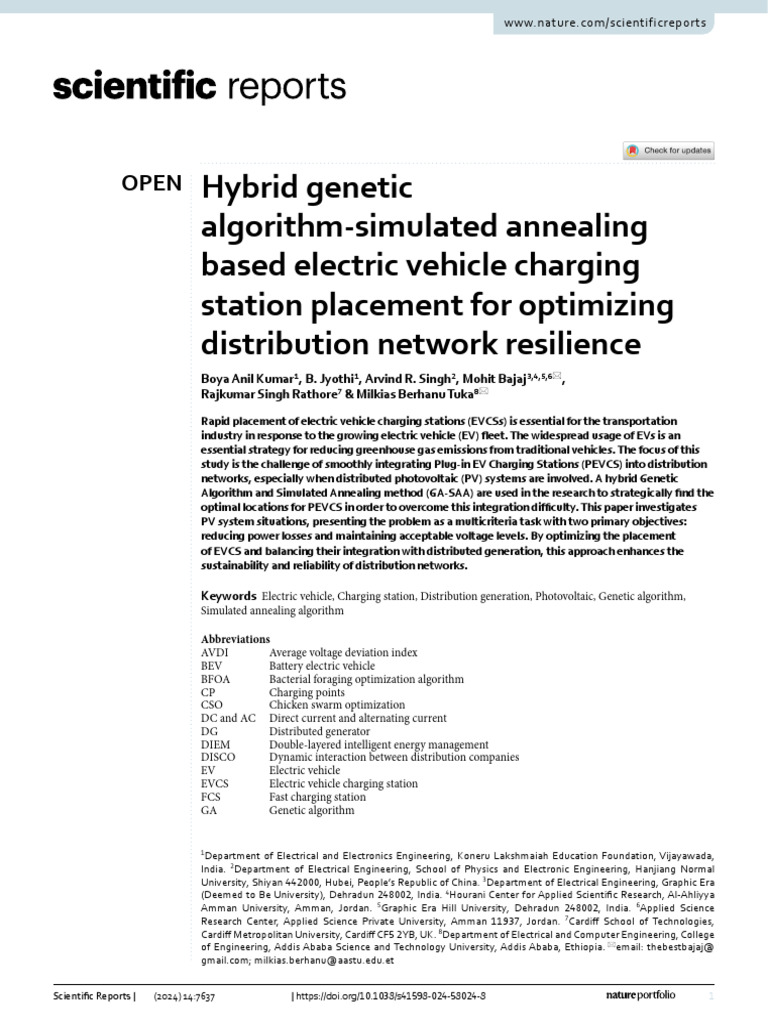 Hybrid Genetic Algorithm Simulated Annealing Based Electric Vehicle ...