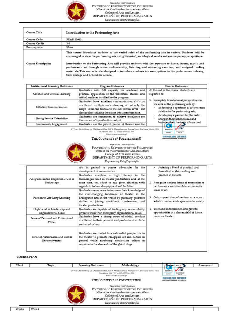 Introduction To The Performing Arts | PDF | Liberal Arts Education