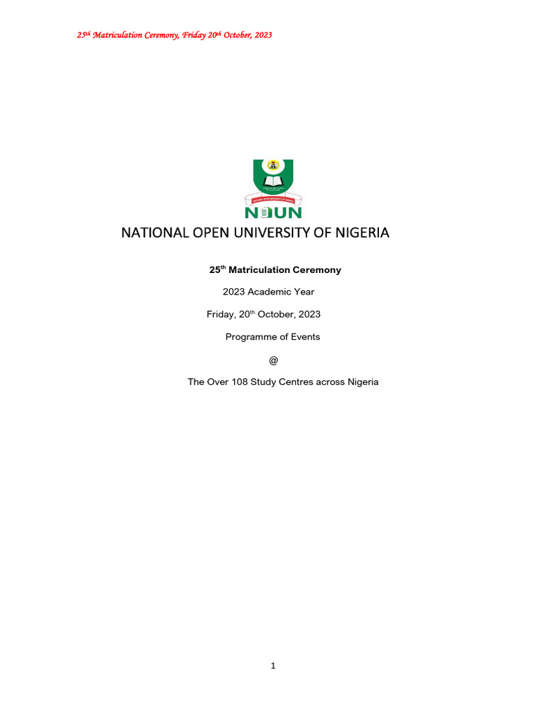 25th (2023 2) Matriculation Ceremony Programme of Event | PDF | Science ...