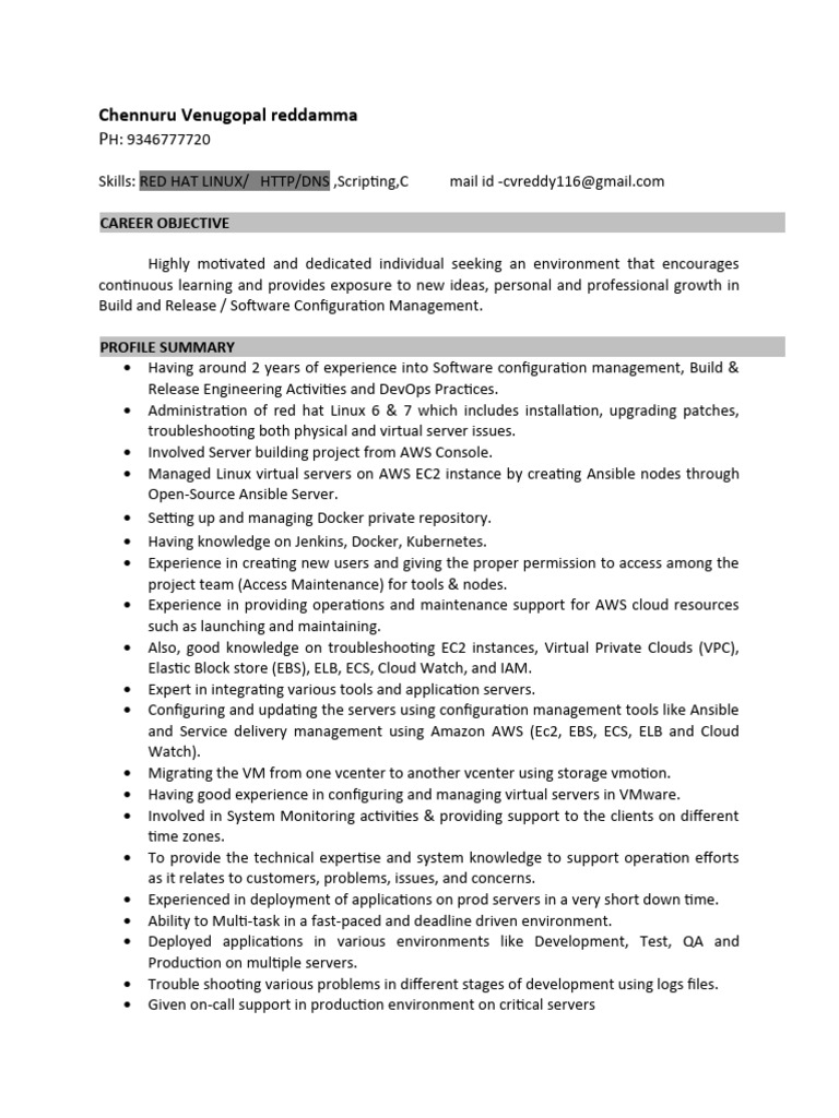 Resume Reddy 1 | PDF | Cloud Computing | System Software Resume Reddy 1 | PDF | Cloud Computing | System Software