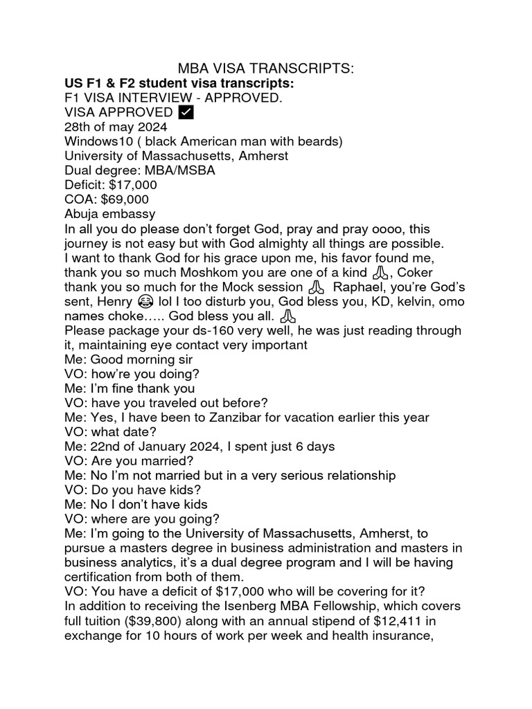 MBA Visa Interview Experiences and Tips | PDF | Cost Of Living | Pharmacy