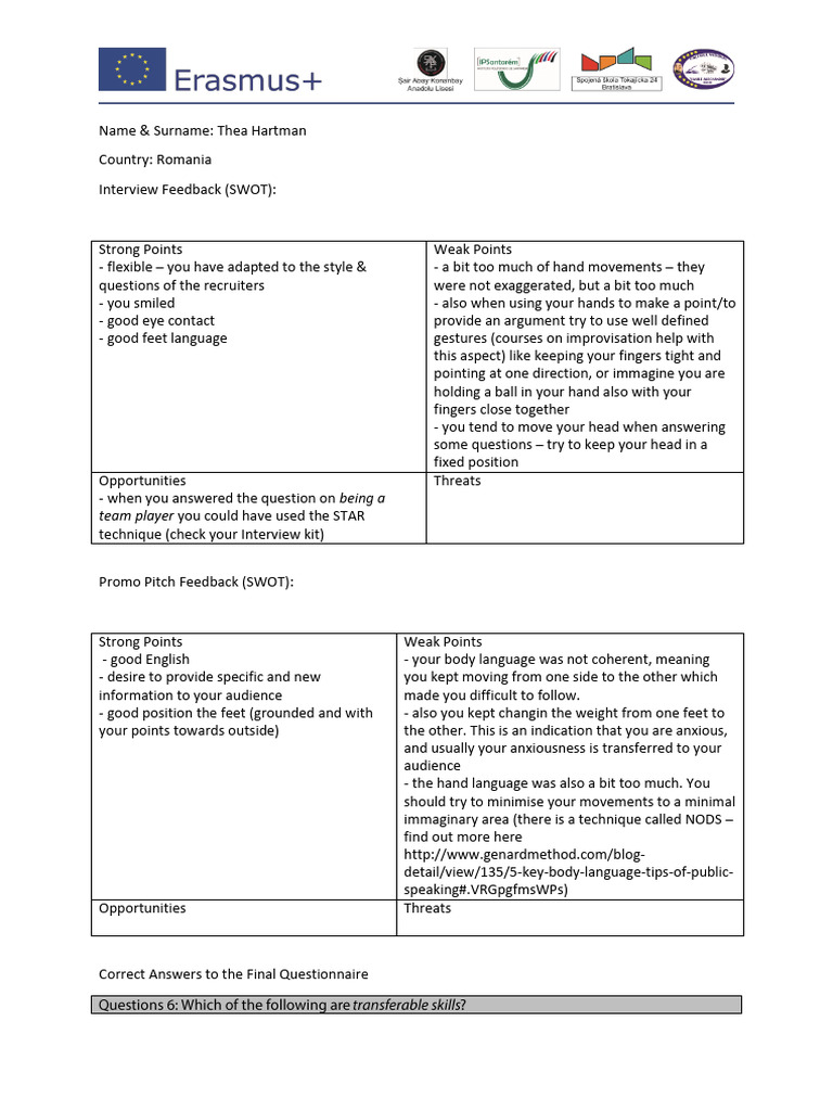 Feedback Chart Ro Thea Hartman | Download Free PDF | Body Language ...