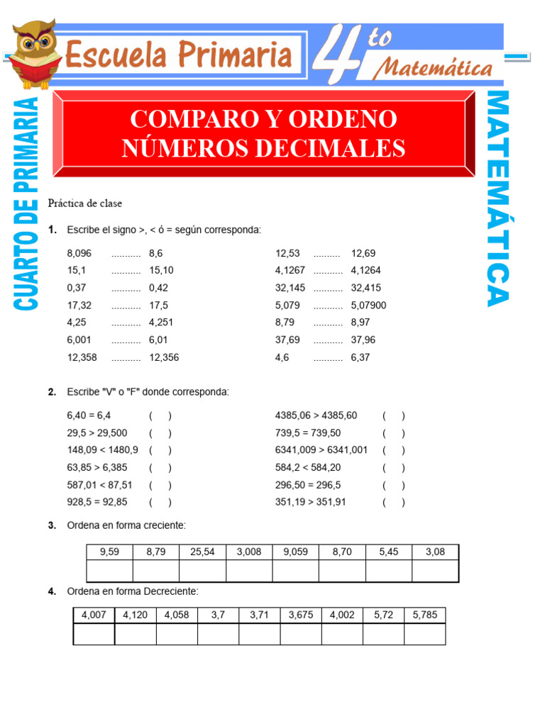 FICHA Comparo-y-Ordeno-Números-Decimales | PDF | Tecnología