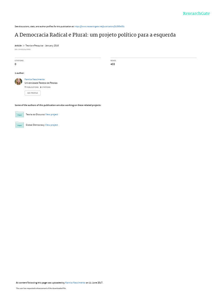 A Democracia Radical e Plural Um Projeto Politico MOUFFE RESENHA | PDF ...