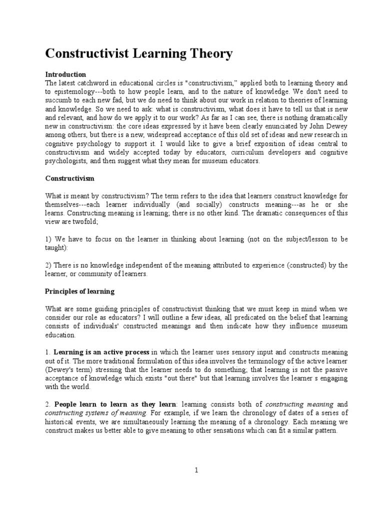 Constructivist Learning Theory | PDF | Constructivism (Philosophy Of ...