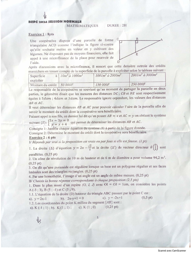 Maths BEPC 2024 | PDF