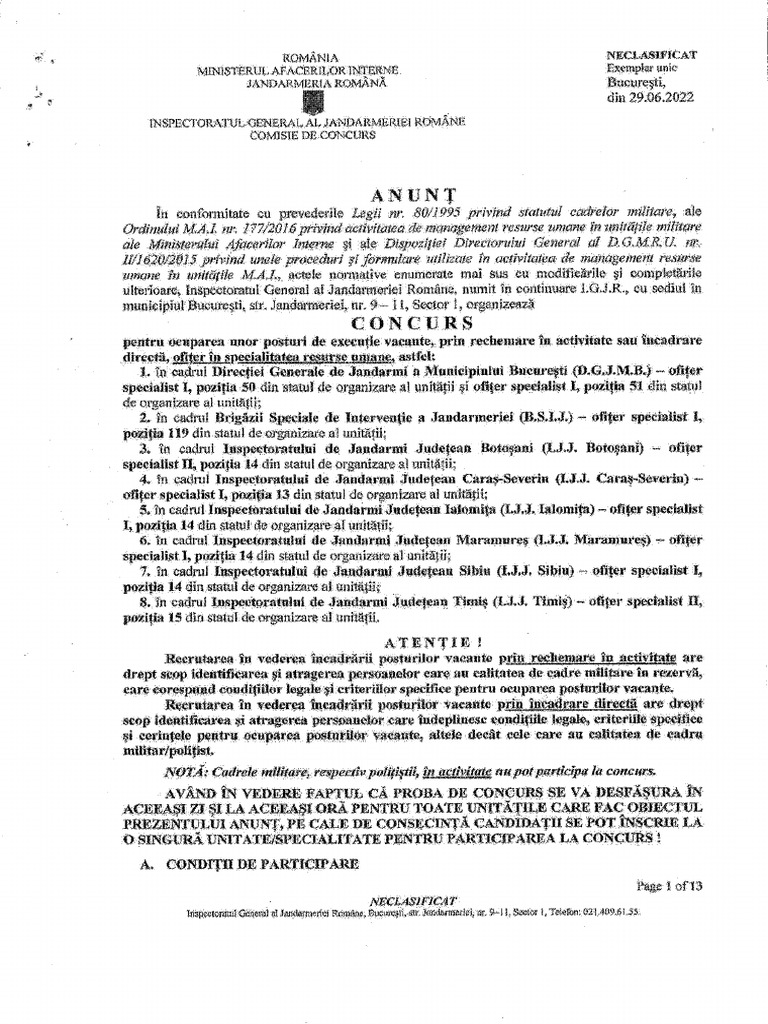 Anunt de Concurs of - sp.II RU | PDF