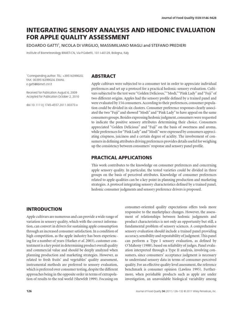 Integrating Sensory Analysis and Hedonic Evaluation | PDF | Apple ...