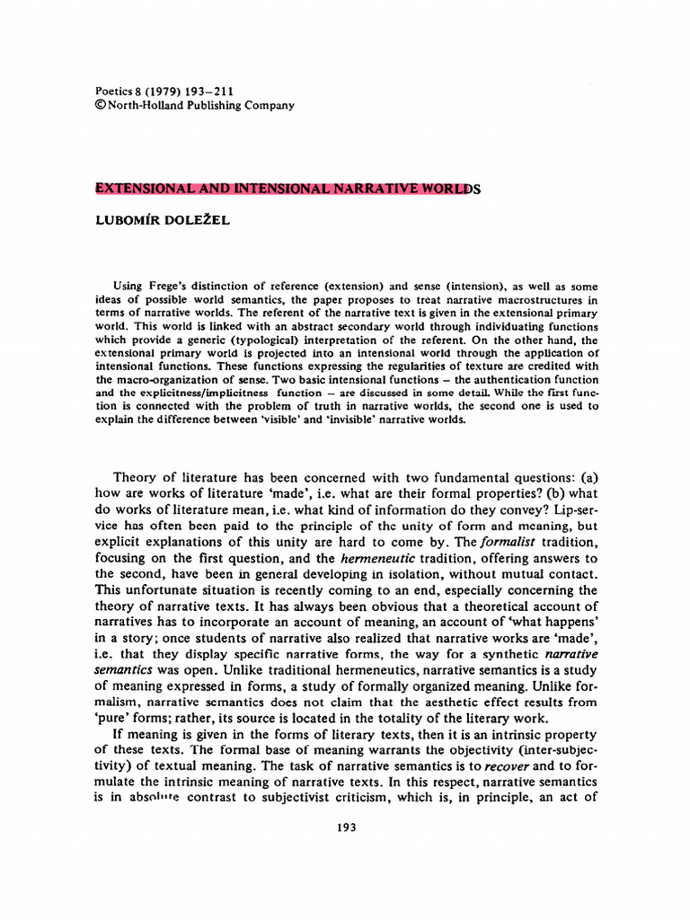 DOLEZEL, Lubomir, Extensional and Intensional Worlds | PDF | Truth ...