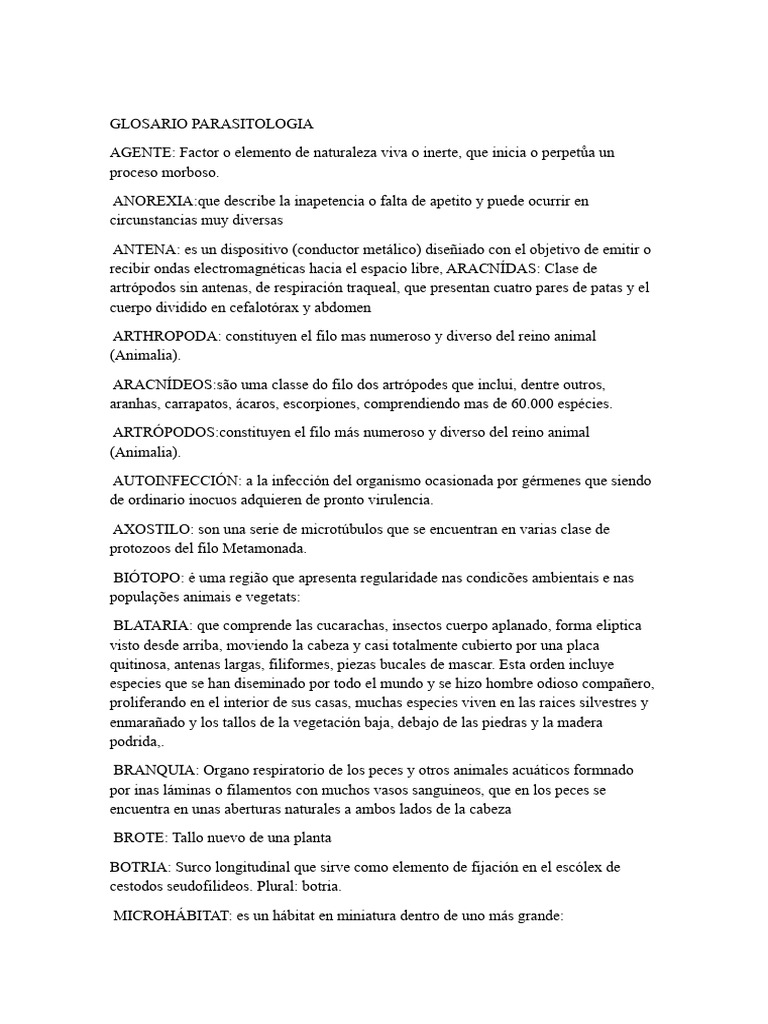 Glosario de Términos en Parasitología | PDF | Insectos | Parasitismo