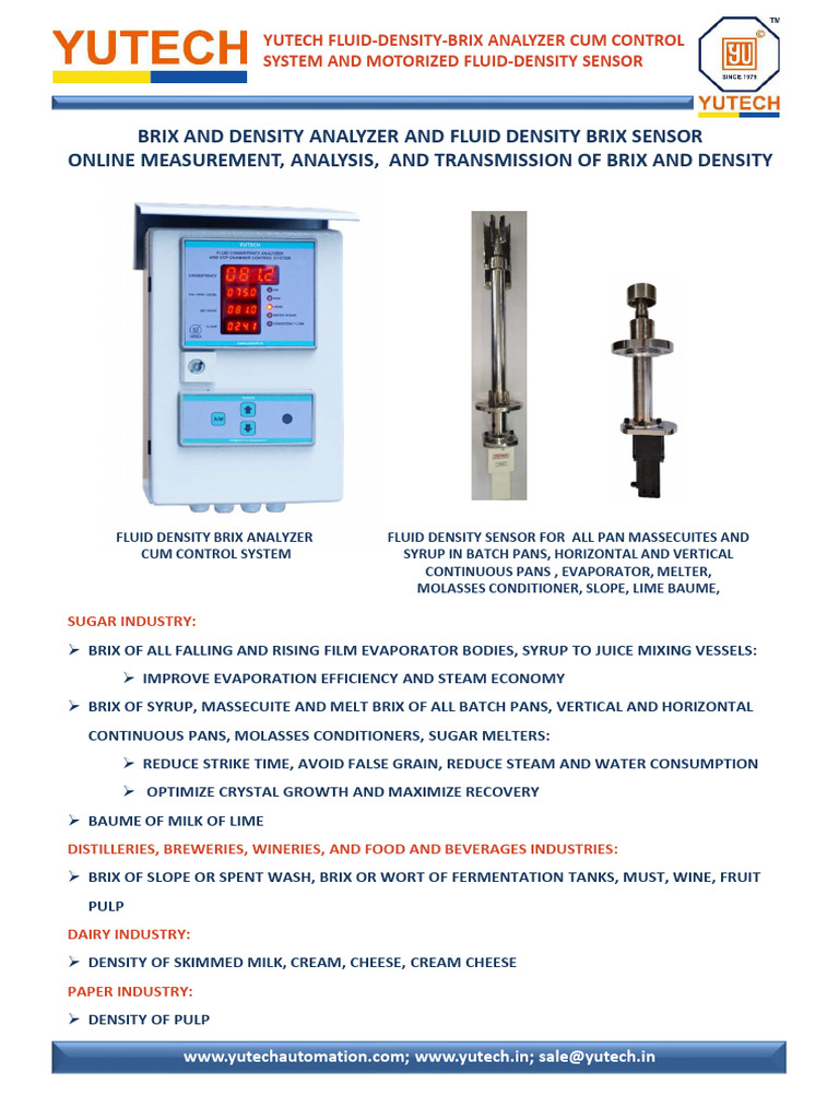 YUTECH BRIX AND DENSITY ANALYZER AND FLUID DENSITY BRIX SENSOR - BROCHURE - 24 | Download Free ...