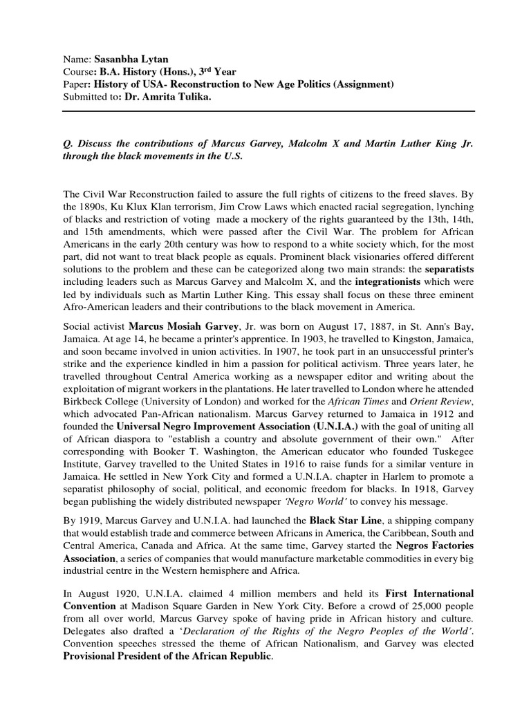 Marcus Garvey, Malcolm X and Martin Luther King Jr. - Black Movements ...