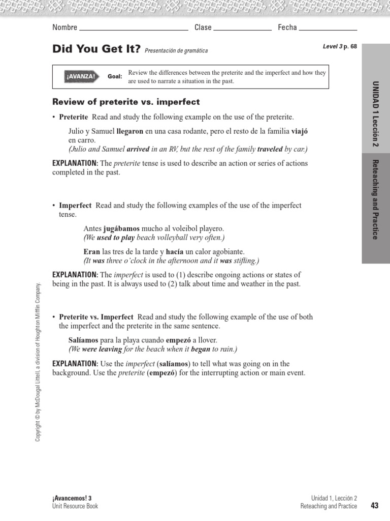 Preterite vs. Imperfect | PDF
