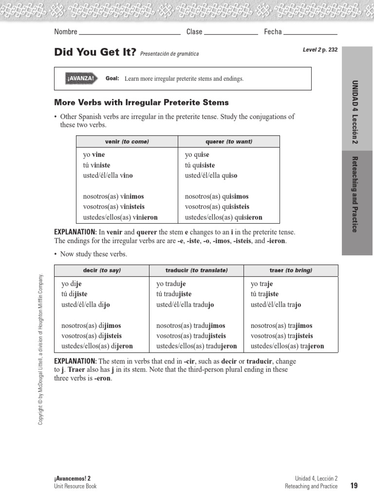 More Preterite Irregulars | PDF