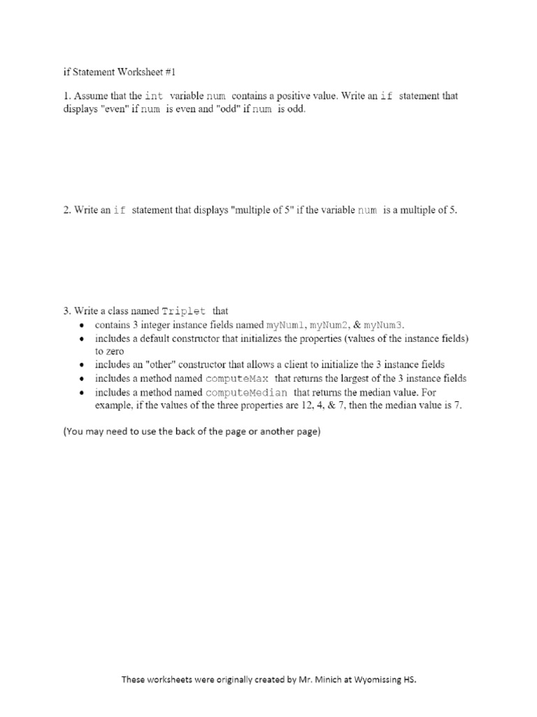 Worksheets #1-4 Java | PDF