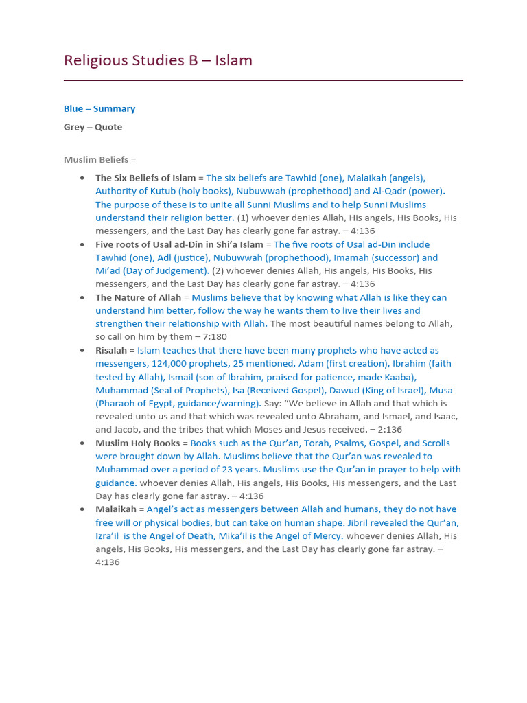 Key Beliefs and Practices in Islam | PDF | Prophets And Messengers In ...