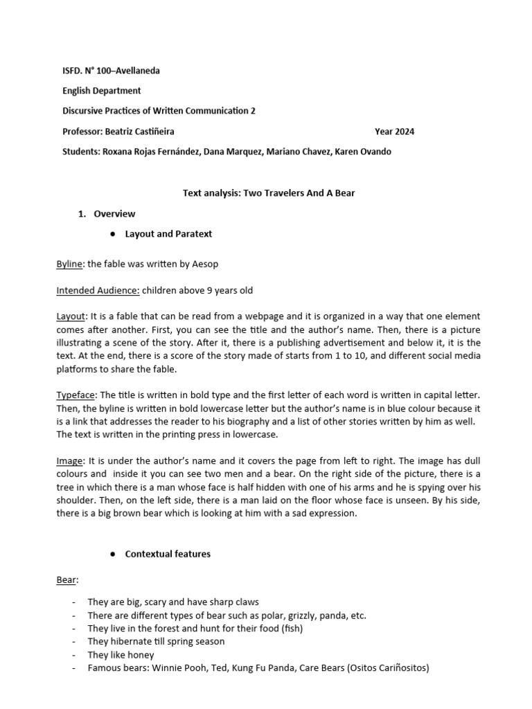 Text - Analysis - Guide-PDCE - 2-2024 - Two Travelers and A Bear | PDF ...