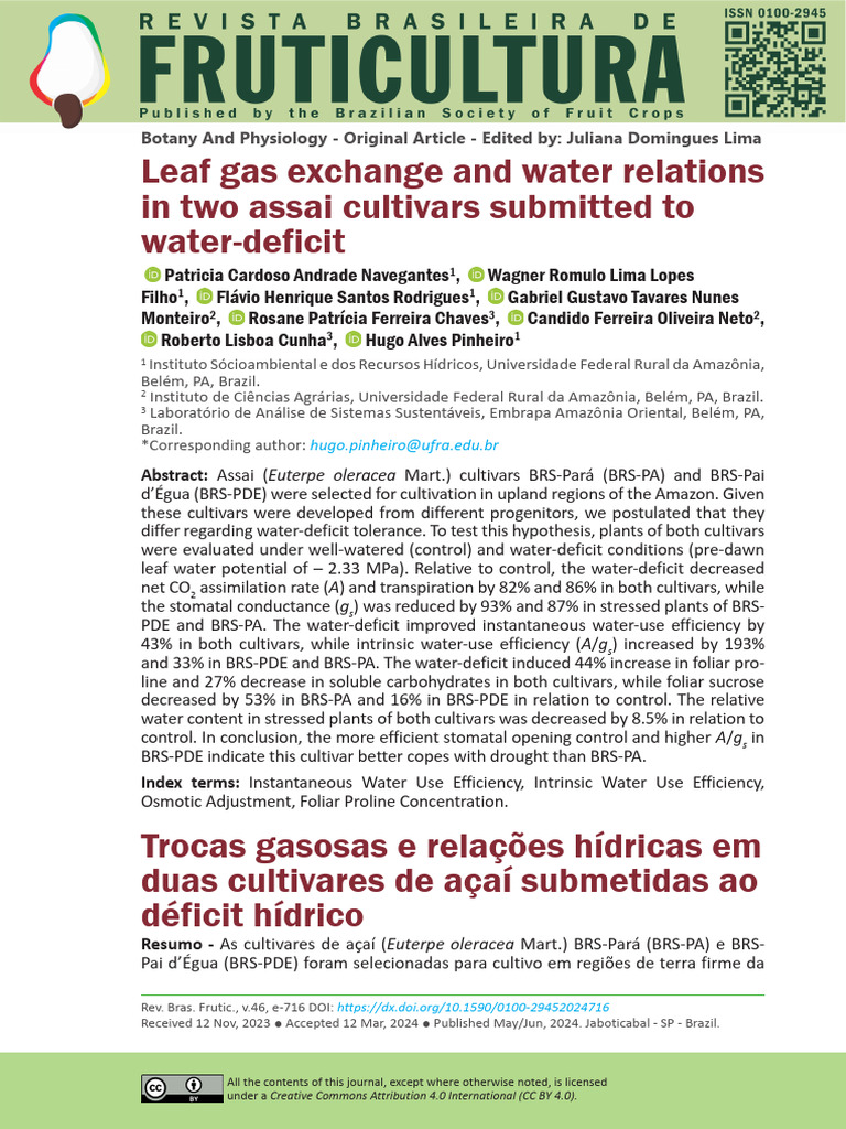 Leaf Gas Exchange and Water Relations in Two Assai | PDF | Plant ...