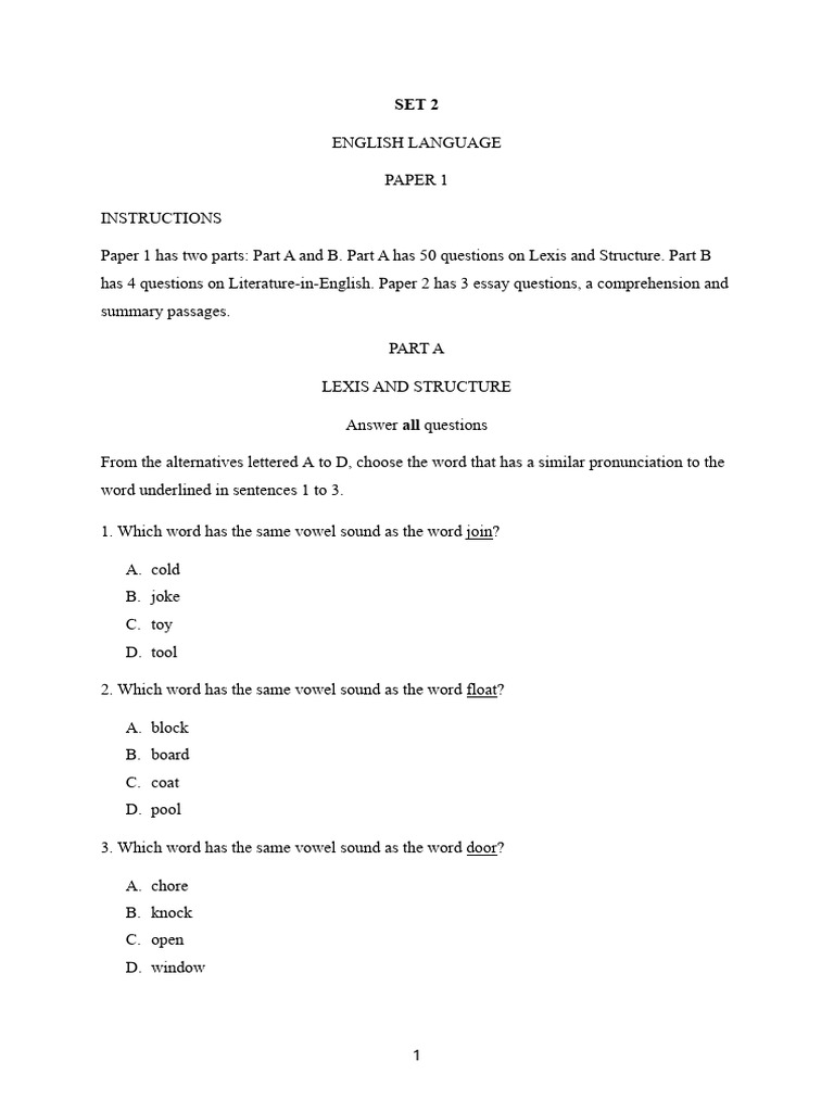 BECE English Sample SET 2 | Download Free PDF | Sentence (Linguistics ...