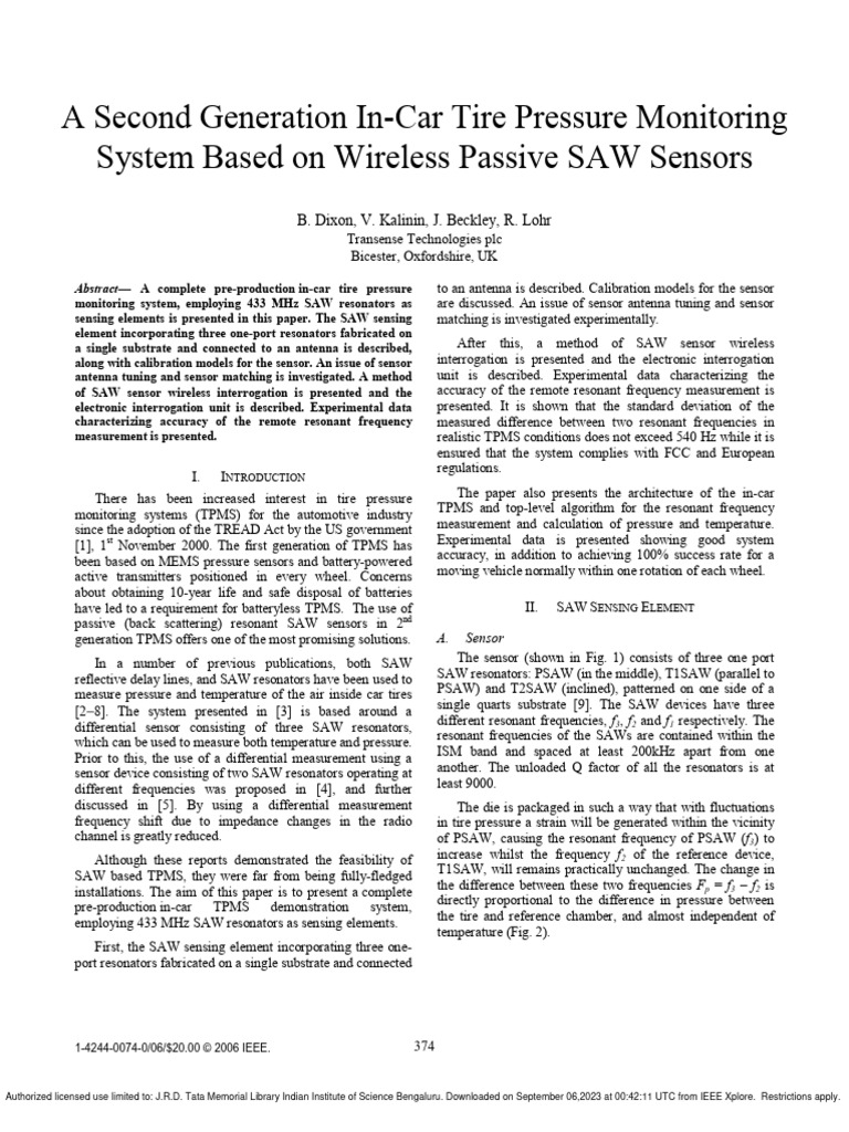 A Second Generation In-Car Tire Pressure Monitoring System Based On ...