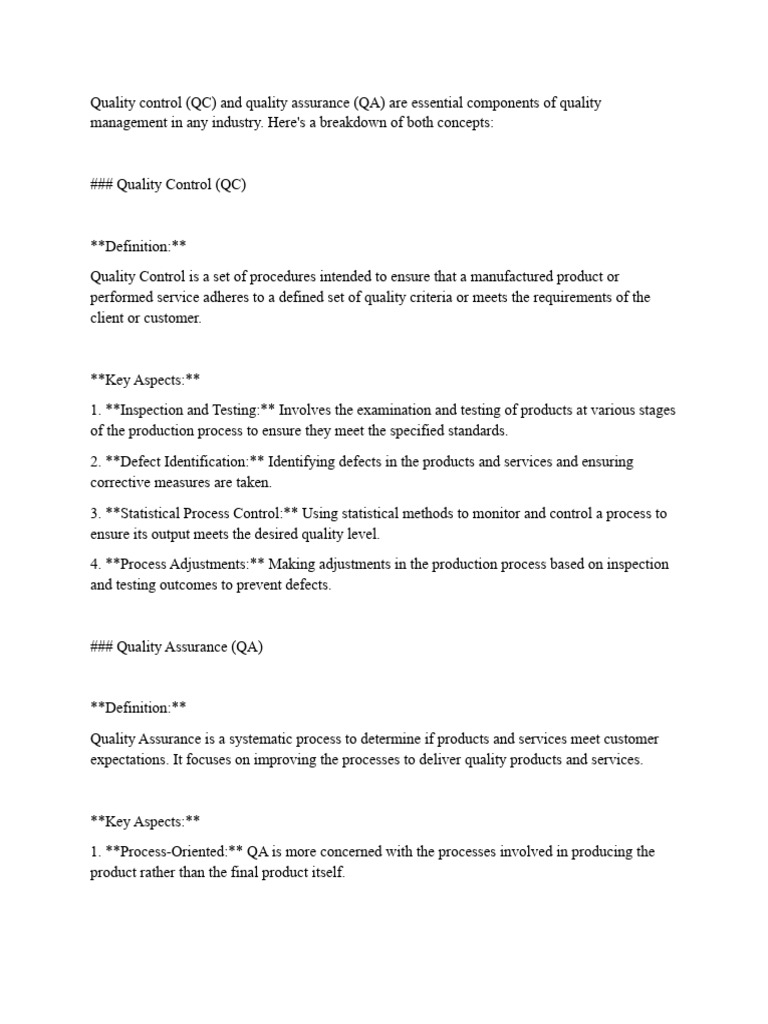 Quality control and assurance | PDF | Quality Assurance | Quality ...