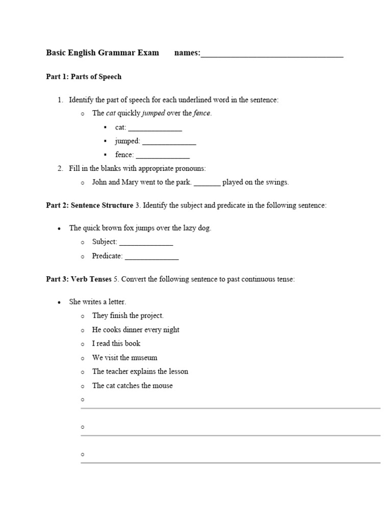 Diagnostic Exam | PDF | Subject (Grammar) | Verb