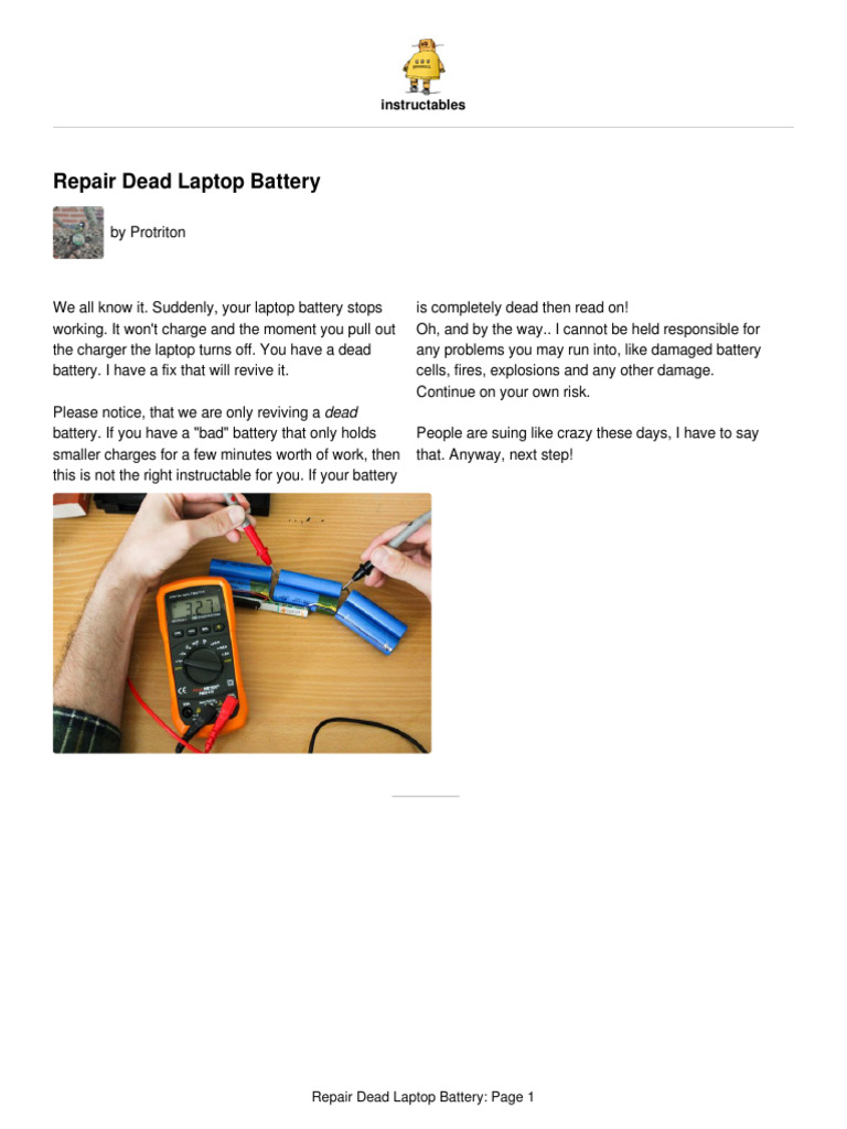 Revive Dead Laptop Battery Guide | PDF | Battery Charger | Lithium Ion ...