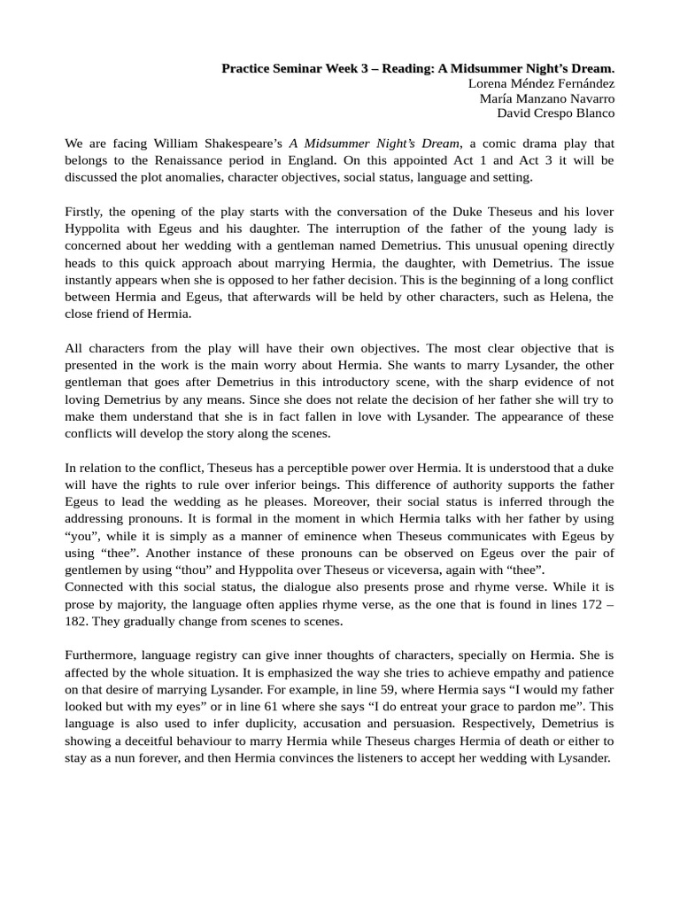 Act 1 - Midsummer | PDF | A Midsummer Night's Dream